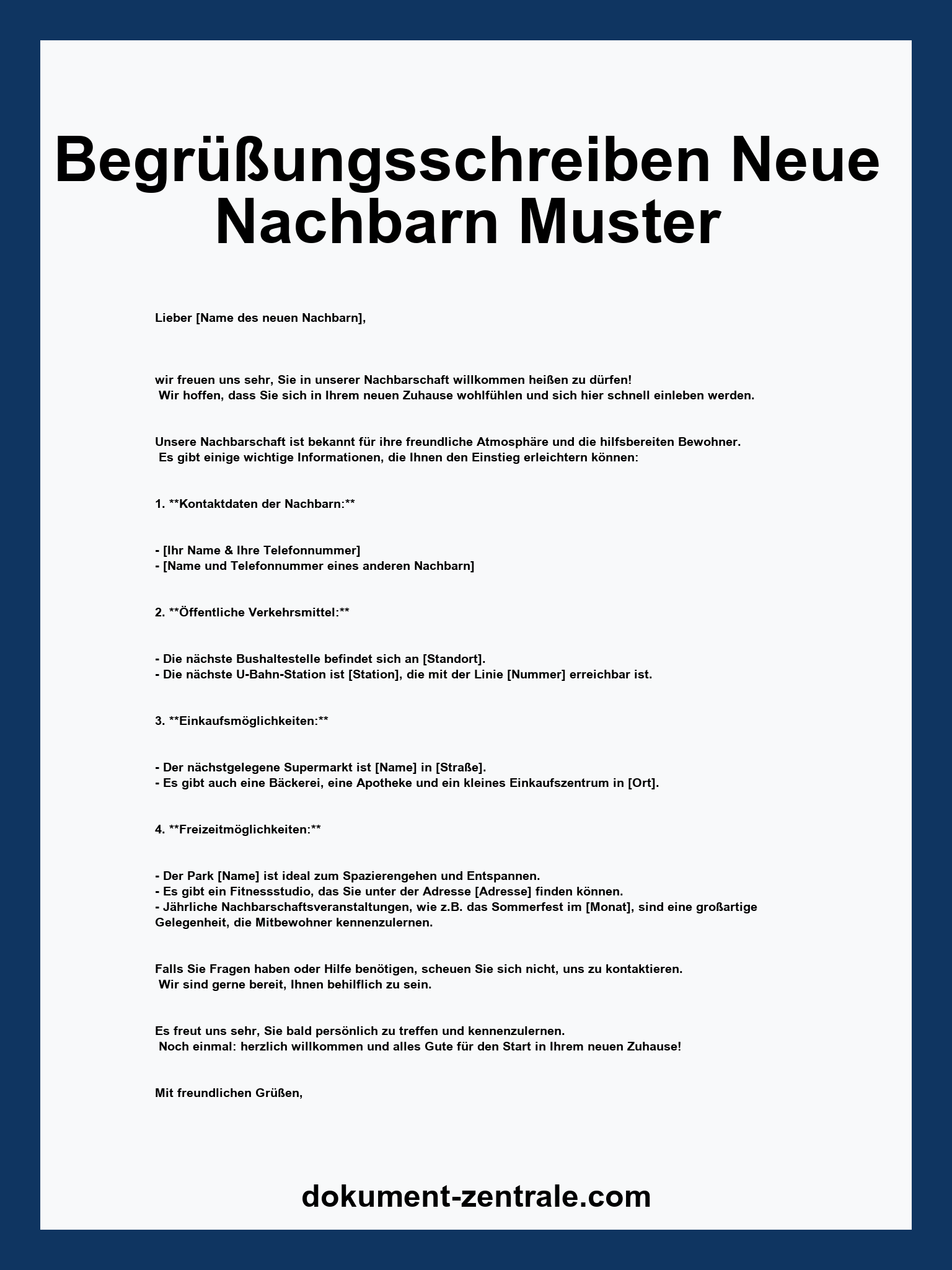 Begrüßungsschreiben Neue Nachbarn Muster