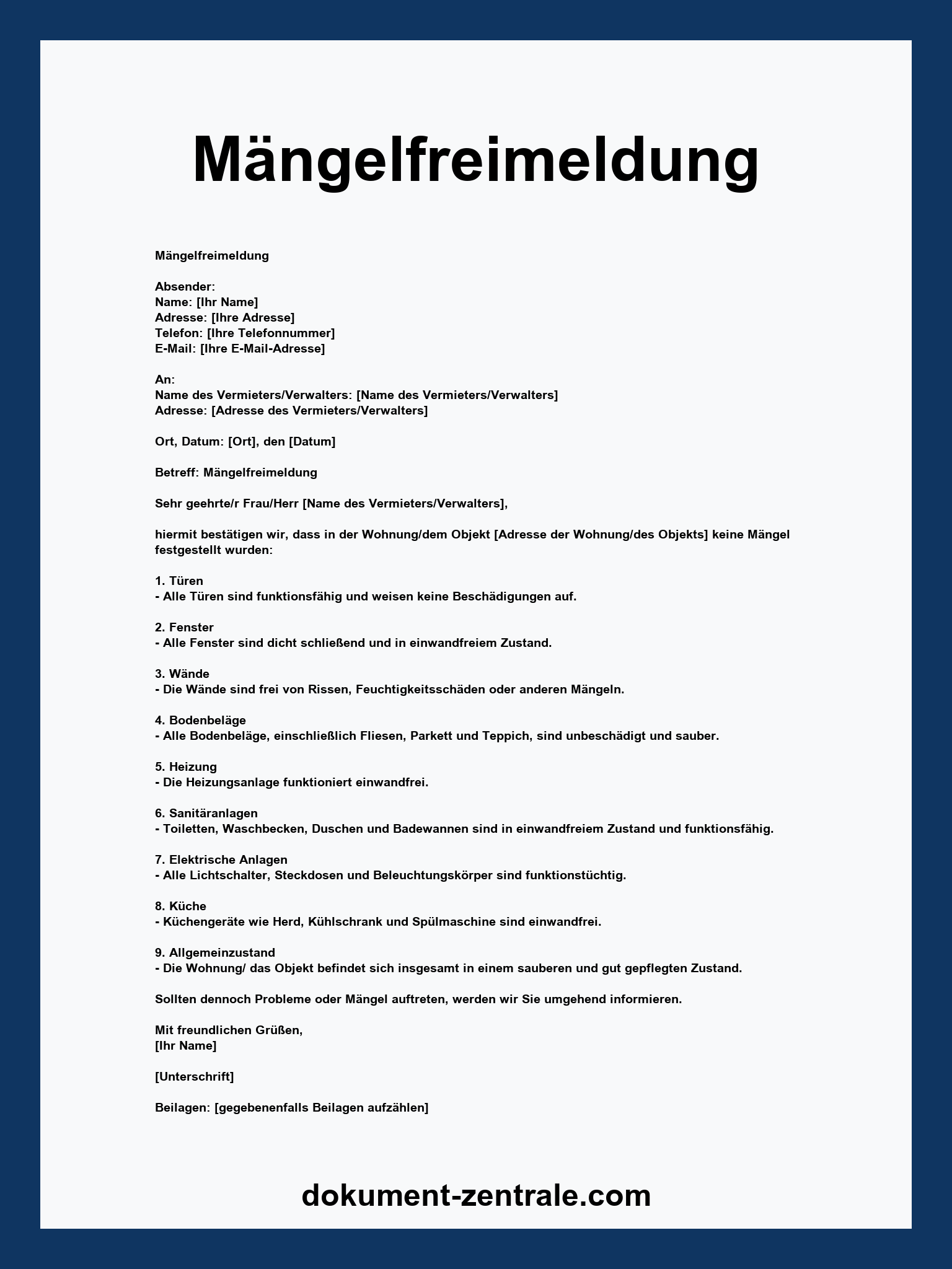 Mängelfreimeldung - WORD